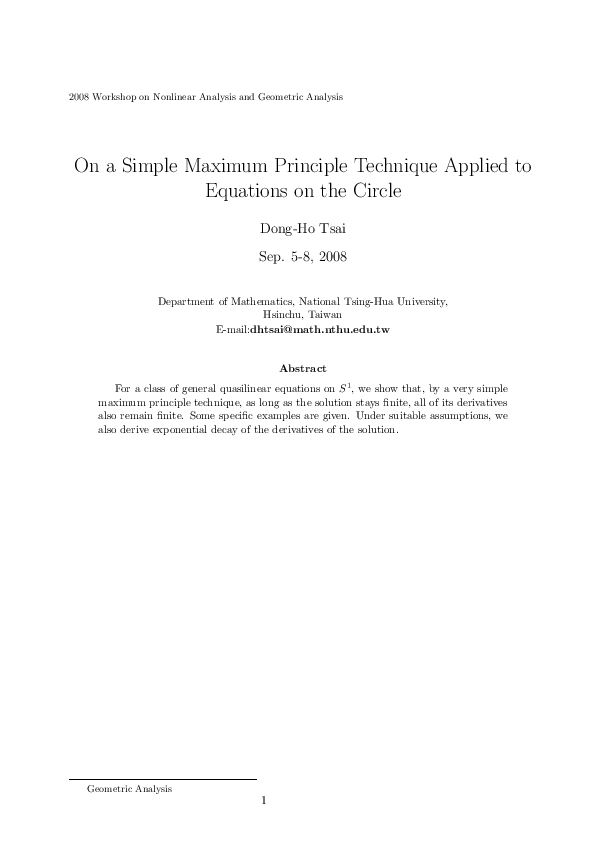 (PDF) On a simple maximum principle technique applied to equations on the circle