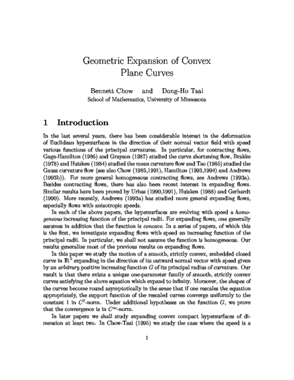 (PDF) Geometric expansion of convex plane curves