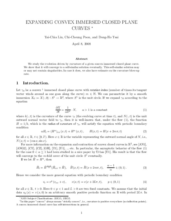(PDF) Expanding convex immersed closed plane curves