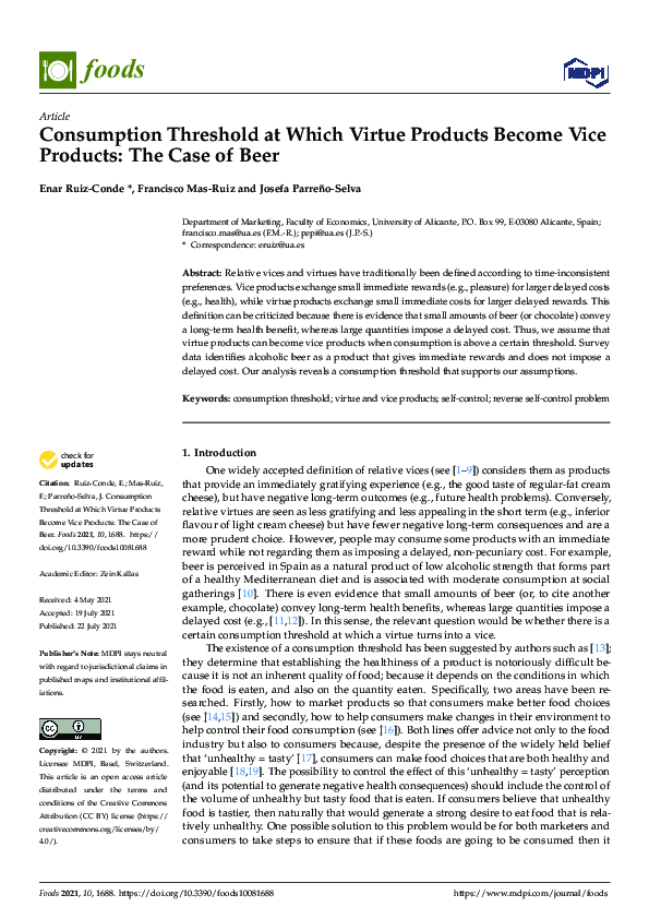 (PDF) Consumption Threshold at Which Virtue Products Become Vice ...