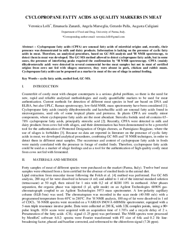 (PDF) Cyclopropane Fatty Acids as Quality Markers in Meat