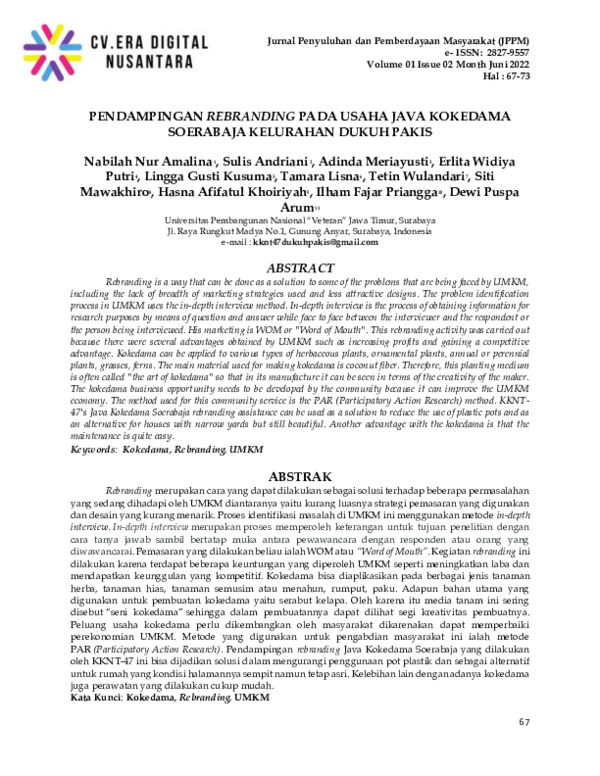 (PDF) Pendampingan Rebranding Pada Usaha Java Kokedama Soerabaja ...