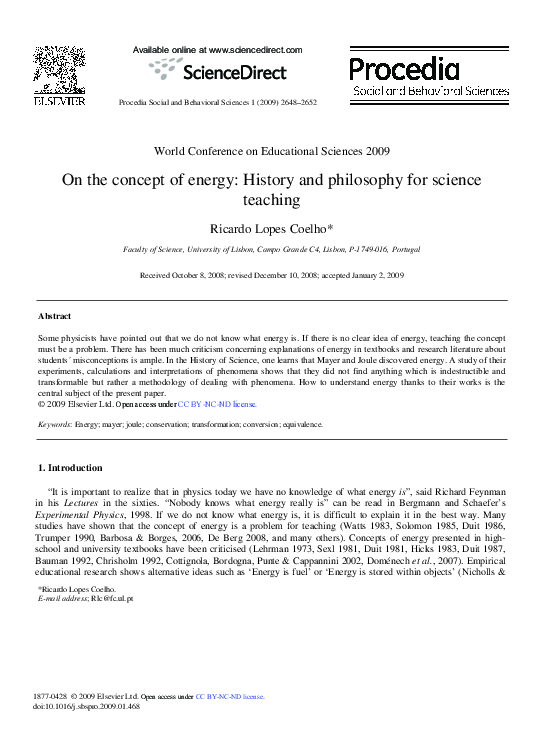 (PDF) On the concept of energy: History and philosophy for science teaching