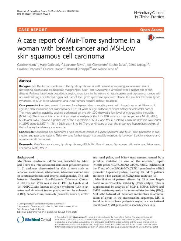 (PDF) A case report of Muir-Torre syndrome in a woman with breast ...
