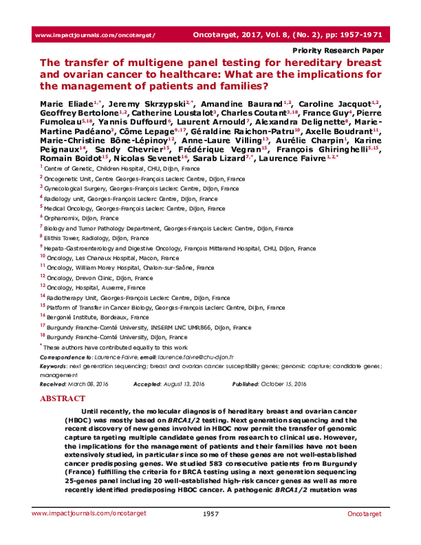 (PDF) The transfer of multigene panel testing for hereditary breast and ...
