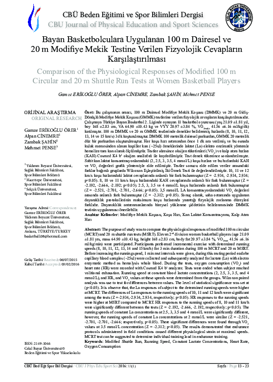 (PDF) Comparison of the Physiological Responses of Modified 100 m ...