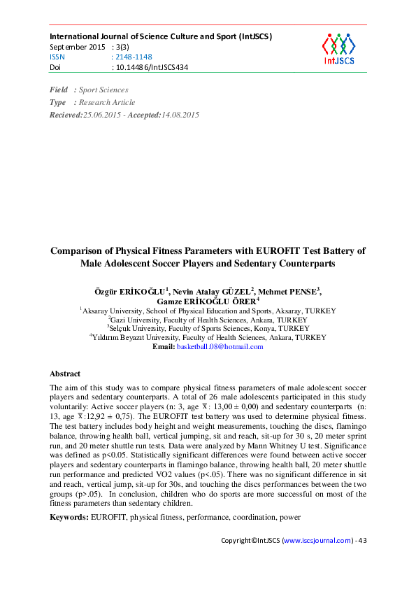 (PDF) Comparison of Physical Fitness Parameters with EUROFIT Test ...