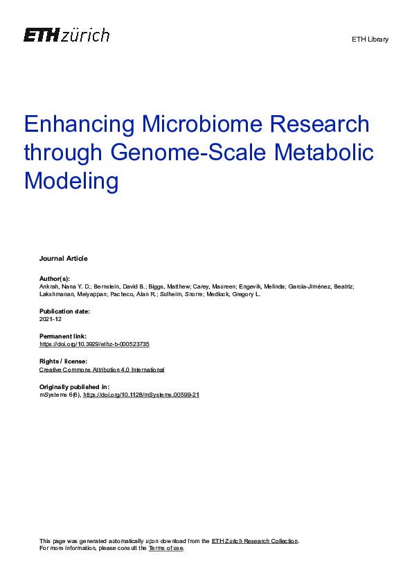 Pdf Enhancing Microbiome Research Through Genome Scale Metabolic Modeling
