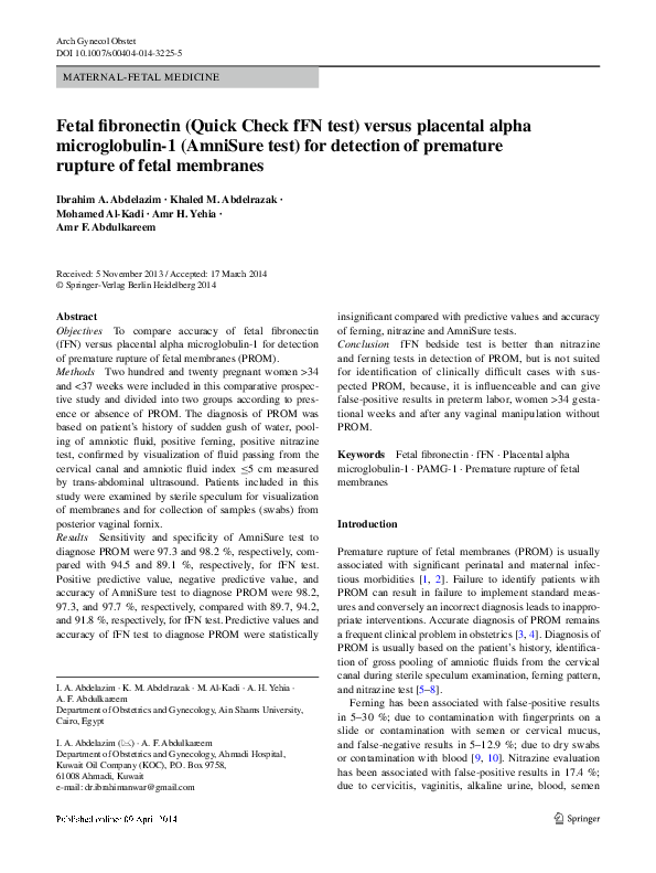 (PDF) Placental alpha microglobulin-1 (AmniSure® test) for detection of ...