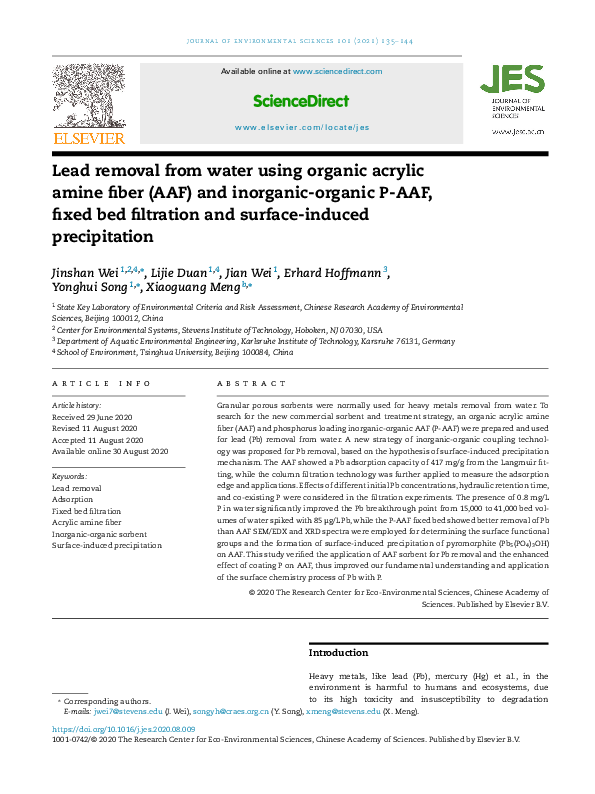 (PDF) Lead removal from water using organic acrylic amine fiber (AAF ...