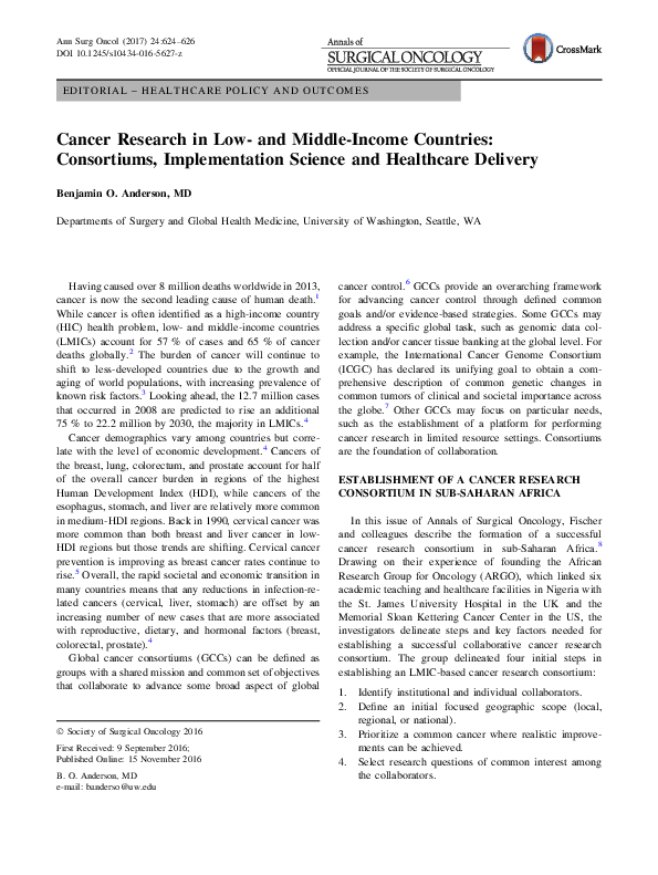 (PDF) Cancer Research in Low- and Middle-Income Countries: Consortiums ...