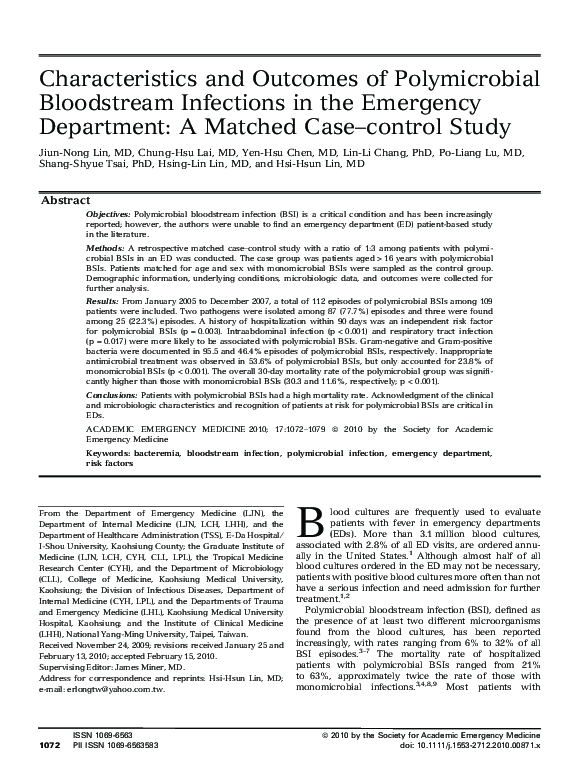 (PDF) Characteristics and Outcomes of Polymicrobial Bloodstream ...