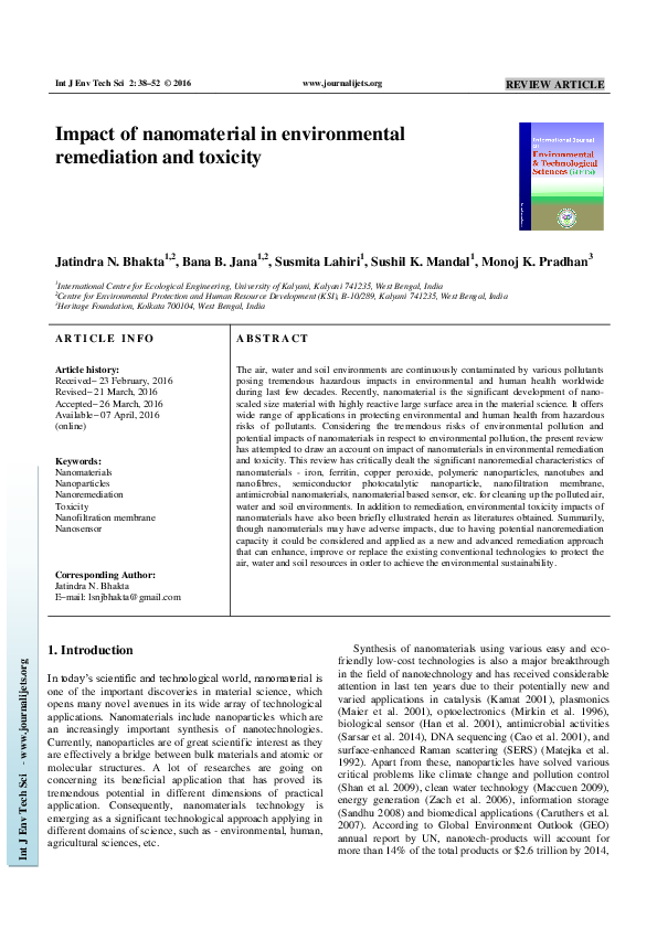 (PDF) Impact of nanomaterial in environmental remediation and toxicity