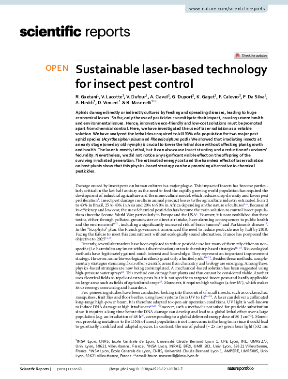 (PDF) Sustainable laser-based technology for insect pest control