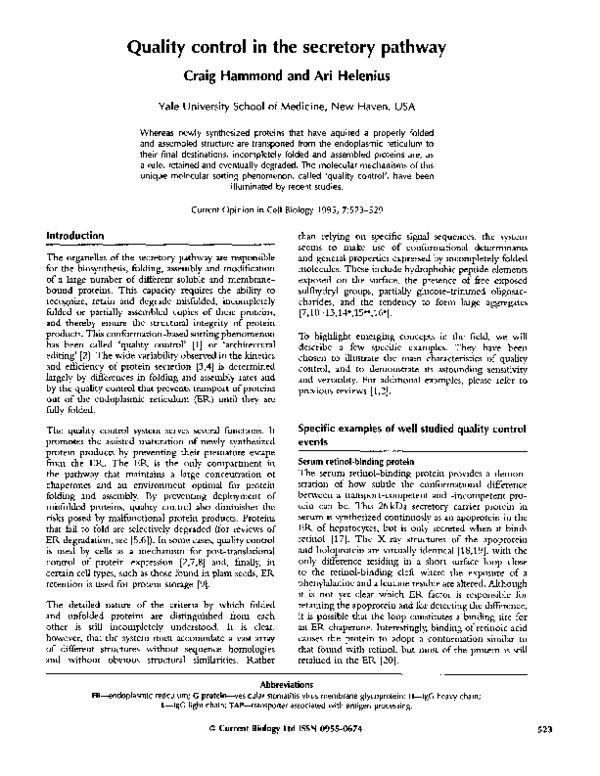 (PDF) Quality control in the secretory pathway