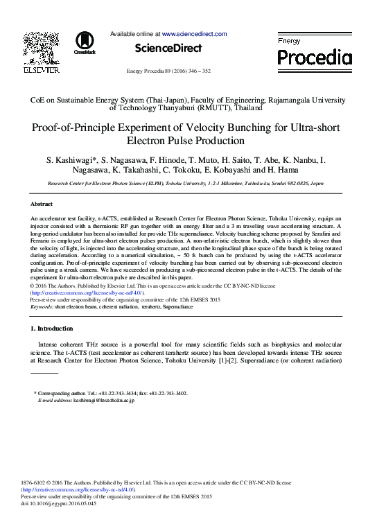 (PDF) Proof-of-Principle Experiment of Velocity Bunching for Ultra ...