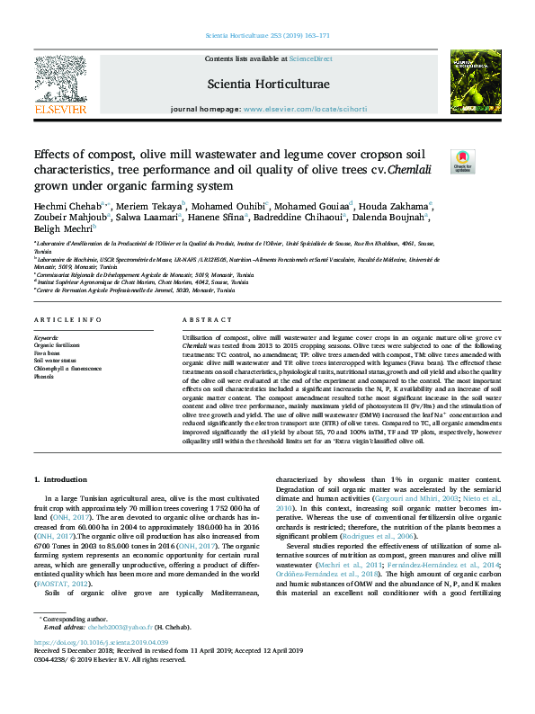 (PDF) Effects of compost, olive mill wastewater and legume cover ...