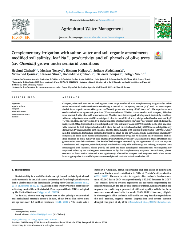 (PDF) Complementary irrigation with saline water and soil organic ...