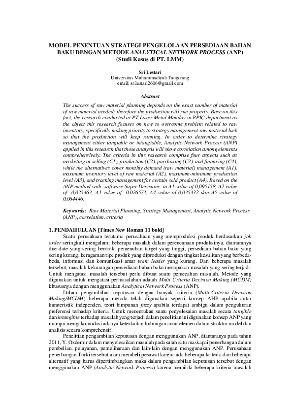 (PDF) MODEL PENENTUAN STRATEGI PENGELOLAAN PERSEDIAAN BAHAN BAKU DENGAN METODE ANALYTICAL ...