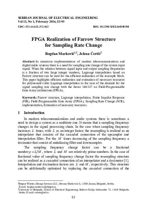 (PDF) FPGA realization of Farrow structure for sampling rate change
