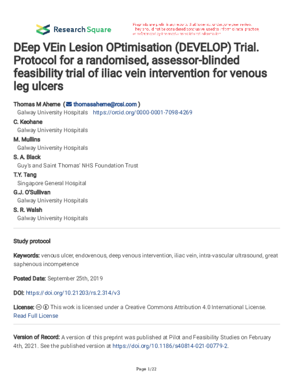 (PDF) DEep VEin Lesion OPtimisation (DEVELOP) Trial. Protocol for a ...