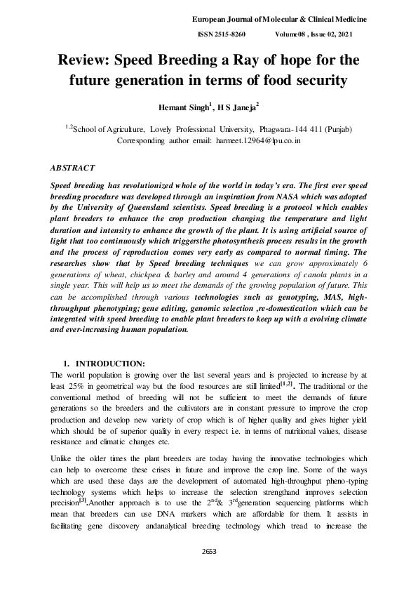 (PDF) Review: Speed Breeding a Ray of hope for the future generation in ...