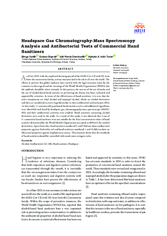 (PDF) Headspace Gas Chromatography-Mass Spectroscopy Analysis and ...