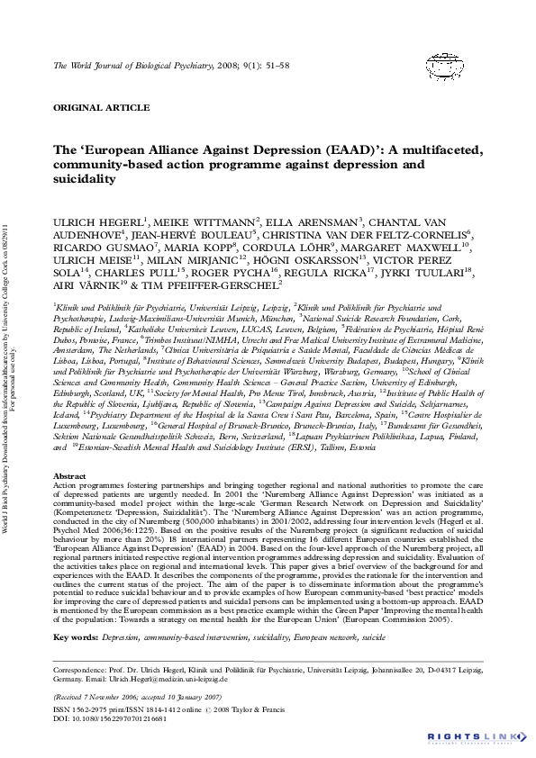 (PDF) The ‘European Alliance Against Depression (EAAD)’: A multifaceted ...