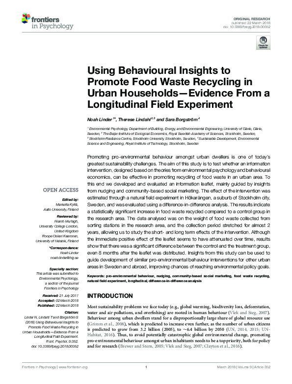 (PDF) Using Behavioural Insights to Promote Food Waste Recycling in ...