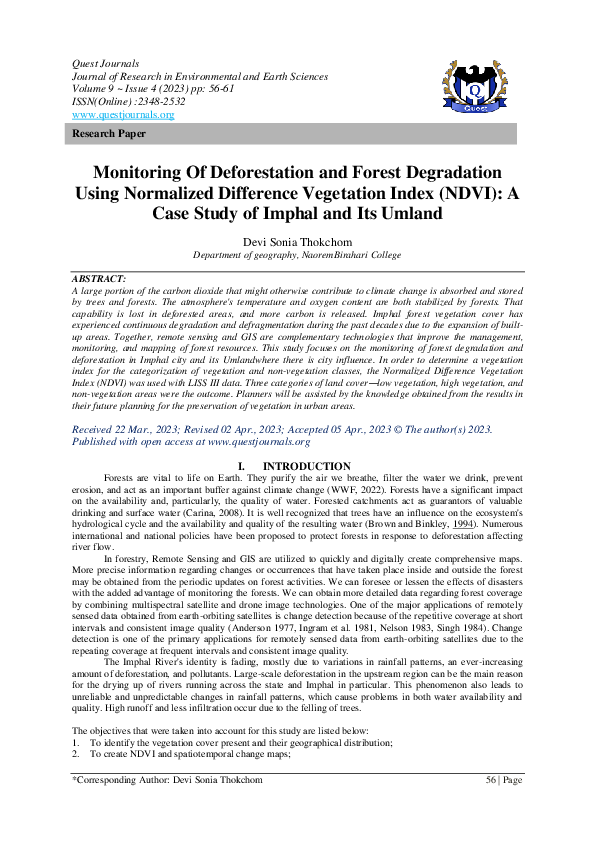 Pdf Monitoring Of Deforestation And Forest Degradation Using