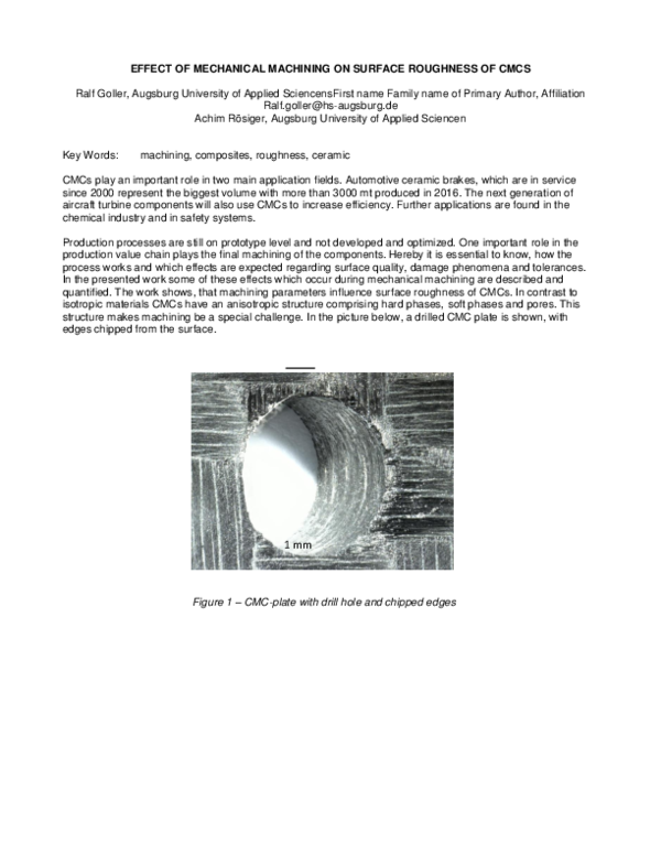 (PDF) Effect of mechanical machining on surface roughness of CMCs
