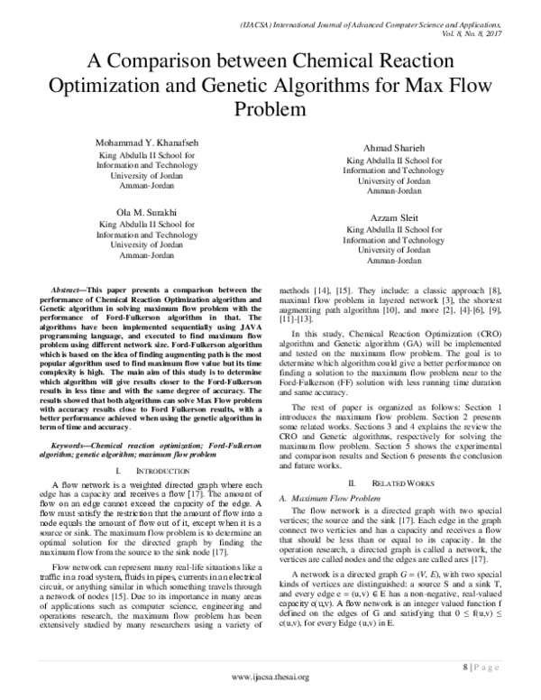 Pdf A Comparison Between Chemical Reaction Optimization And Genetic Algorithms For Max Flow