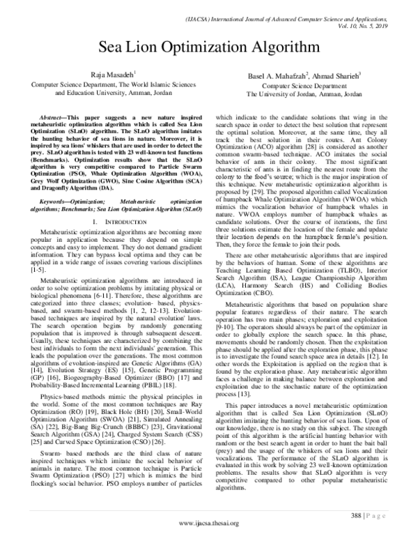(PDF) Sea Lion Optimization Algorithm