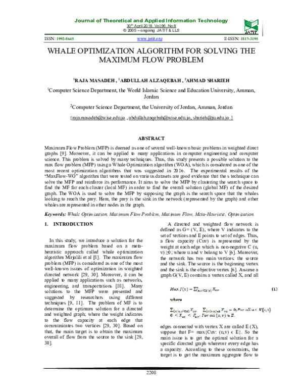 (PDF) Whale Optimization Algorithm for Solving the Maximum Flow Problem