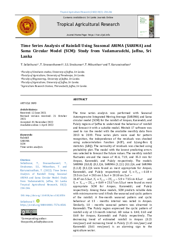 (PDF) Time Series Analysis of Rainfall Using Seasonal ARIMA (SARIMA ...