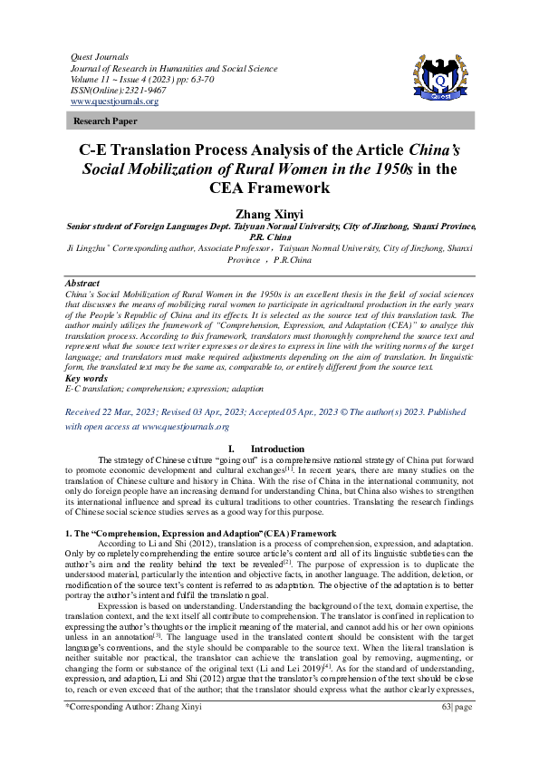 (PDF) C-E Translation Process Analysis of the Article China's Social ...