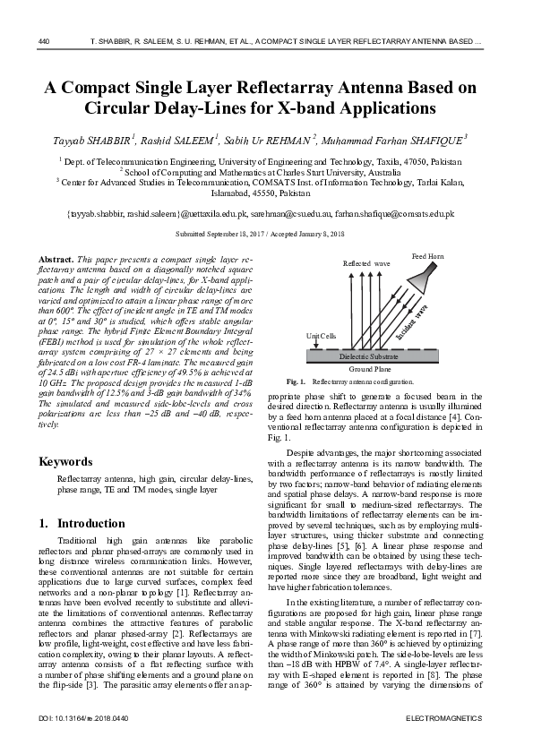 (PDF) A Compact Single Layer Reflectarray Antenna Based on Circular Delay-Lines for X-band ...