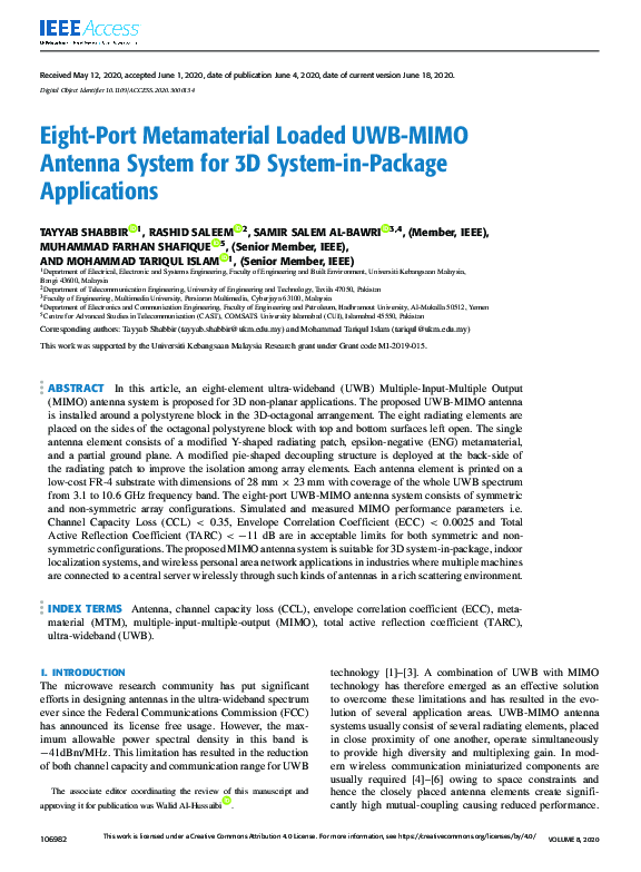 (PDF) Eight-Port Metamaterial Loaded UWB-MIMO Antenna System for 3D System-in-Package Applications