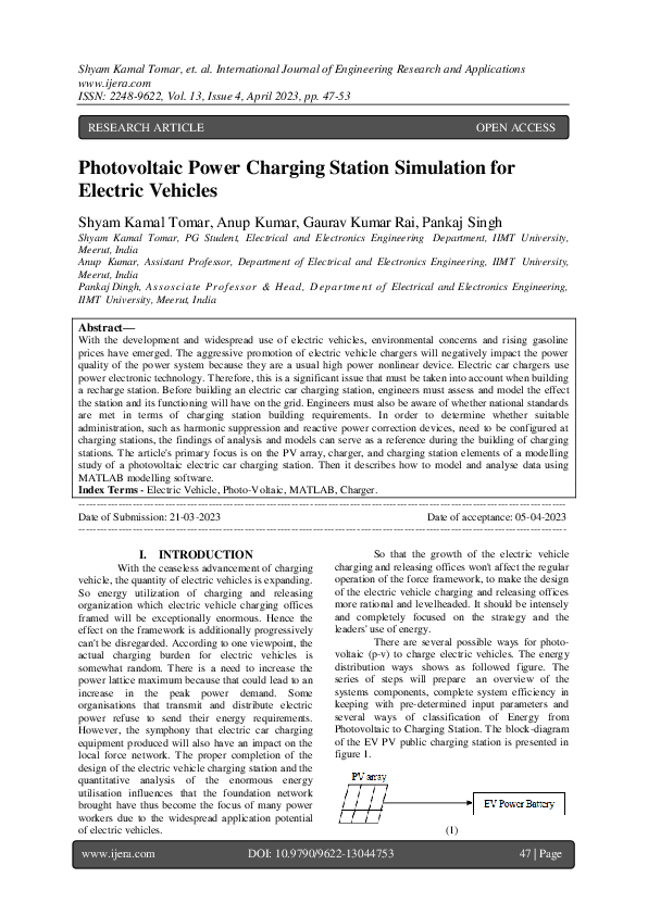 (PDF) Photovoltaic Power Charging Station Simulation for Electric Vehicles