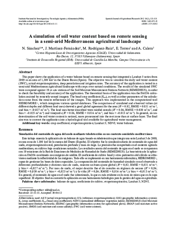 (PDF) A simulation of soil water content based on remote sensing in a semi-arid Mediterranean ...
