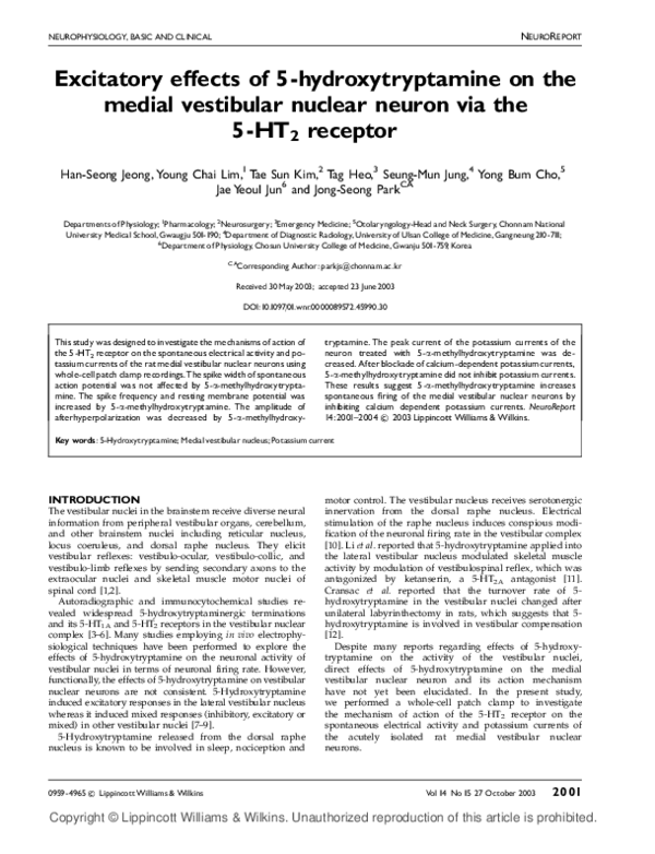 (PDF) Excitatory effects of 5-hydroxytryptamine on the medial ...
