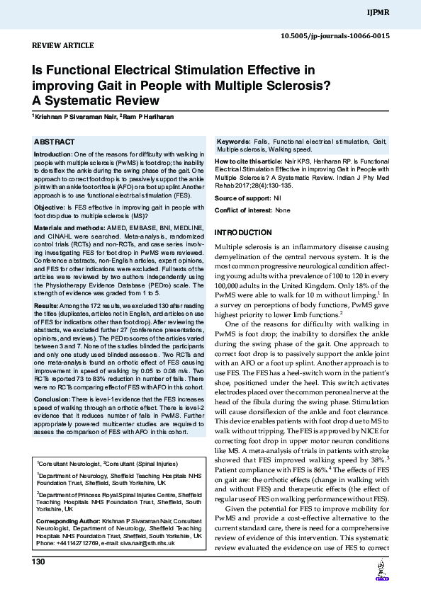 Pdf Is Functional Electrical Stimulation Effective In Improving Gait