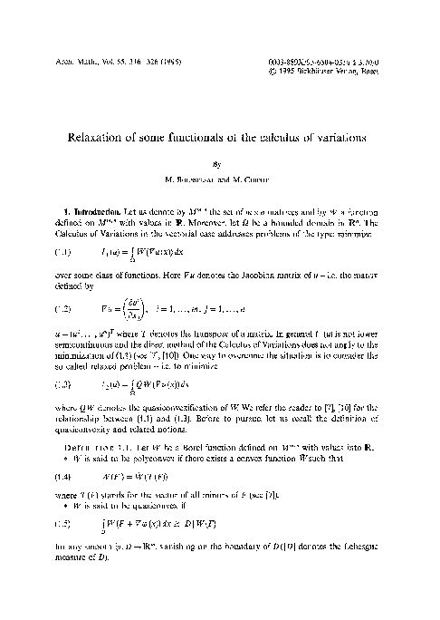 (PDF) Relaxation of some functionals of the calculus of variations