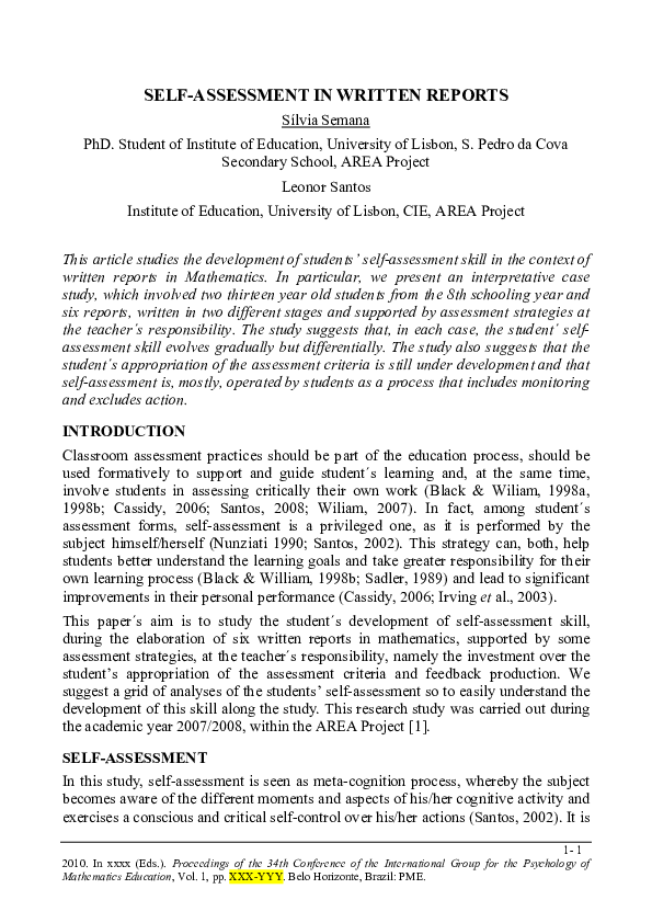 (PDF) Self-assessment in written reports
