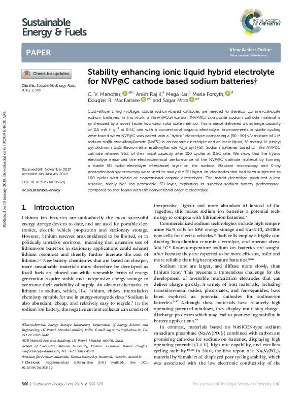 (PDF) Stability enhancing ionic liquid hybrid electrolyte for NVP@C cathode based sodium batteries