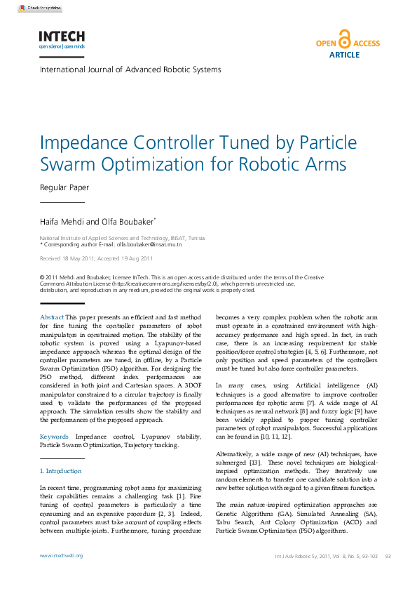 (PDF) Impedance Controller Tuned by Particle Swarm Optimization for ...