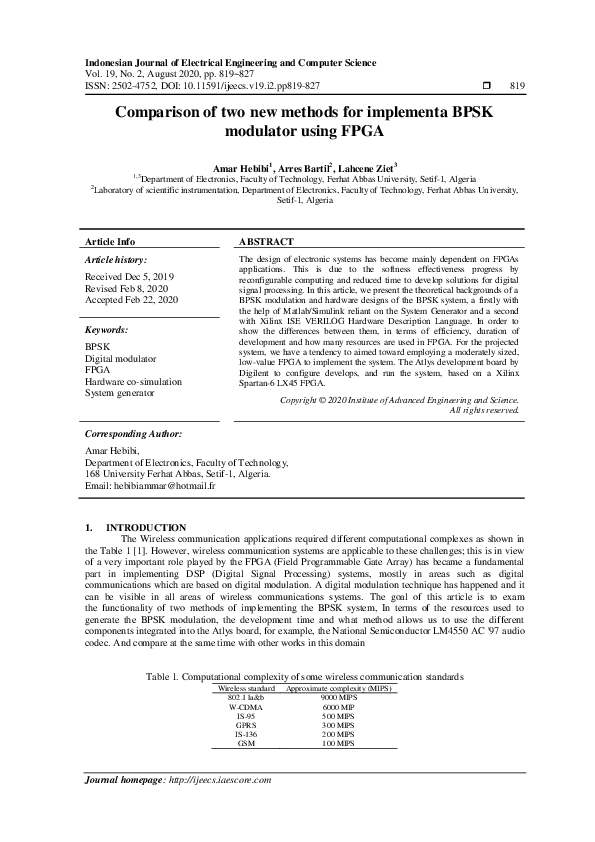 Pdf Comparison Of Two New Methods For Implementa Bpsk Modulator Using Fpga