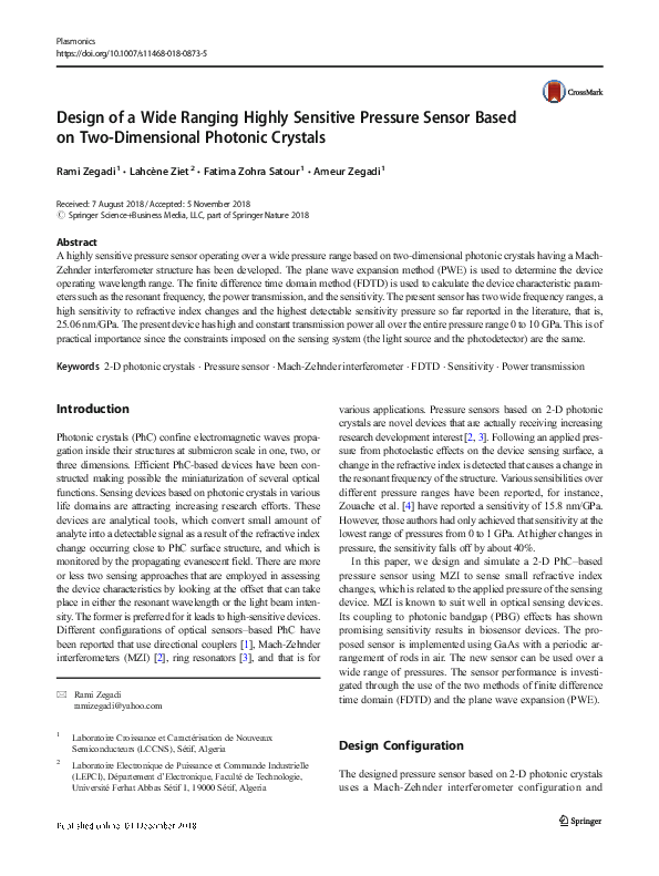 (PDF) Design of a Wide Ranging Highly Sensitive Pressure Sensor Based on Two-Dimensional ...