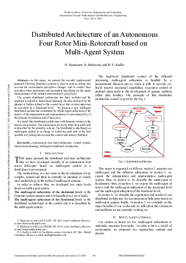 (PDF) Distributed Architecture Of An Autonomous Four Rotor Mini-Rotorcraft Based On Multi-Agent ...