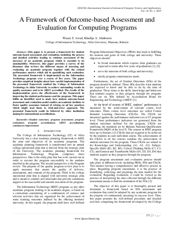 (PDF) A Framework of Outcome-based Assessment and Evaluation for ...